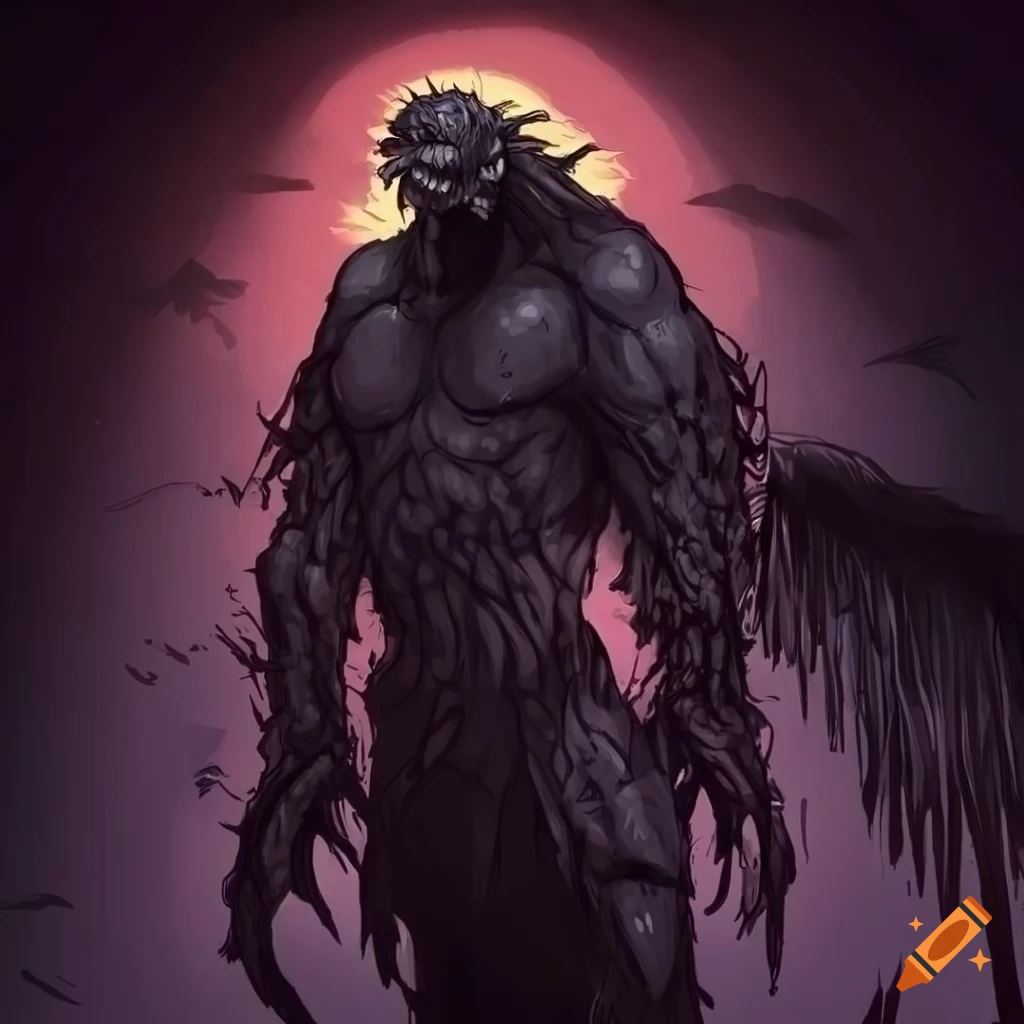 Stocky humanoid crow demon monster in detailed comic book style on Craiyon