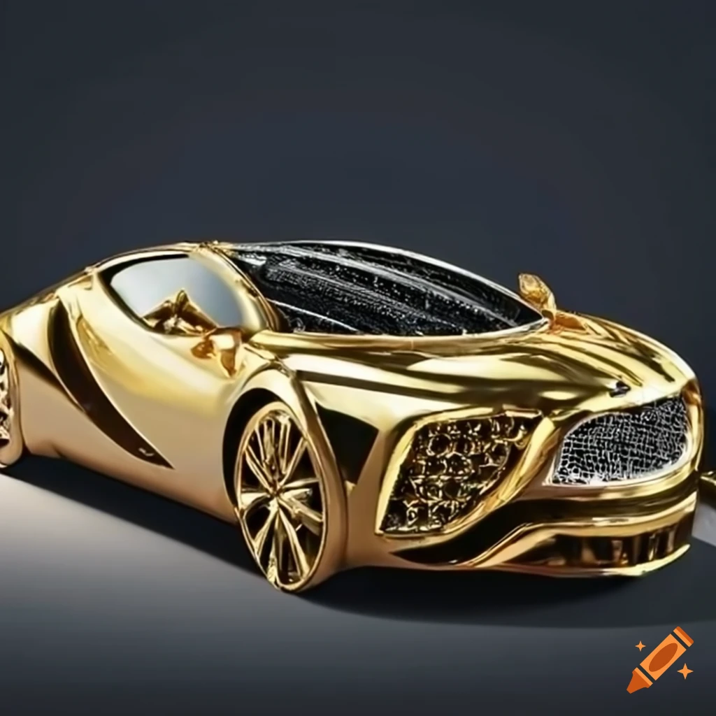 Luxurious golden car with diamond trimmings on Craiyon
