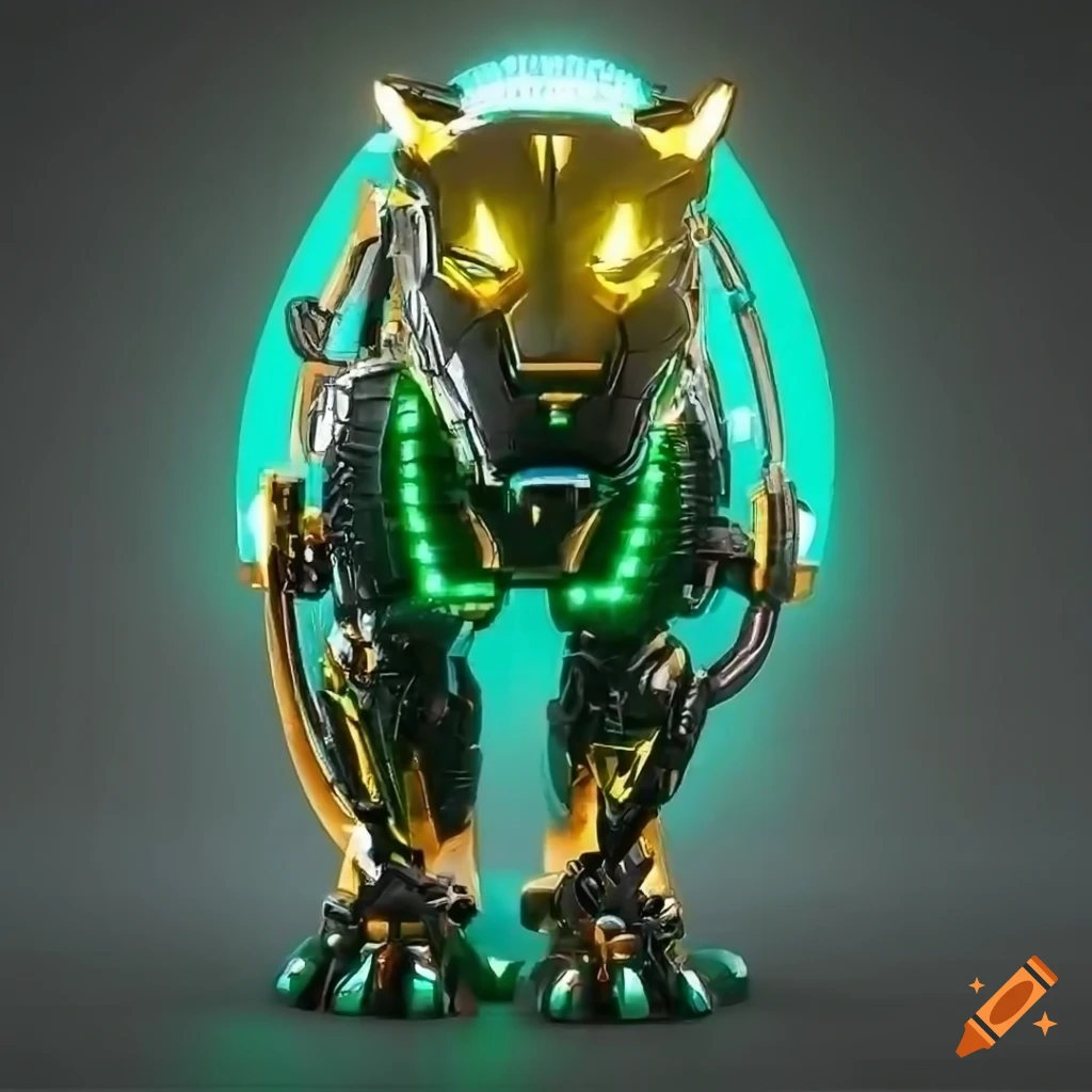Cyberpunk mechanical panther with black and gold accents and subtle ...