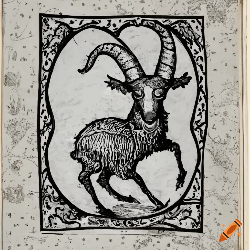 Goat in black and white fantasy medieval manuscript art on Craiyon
