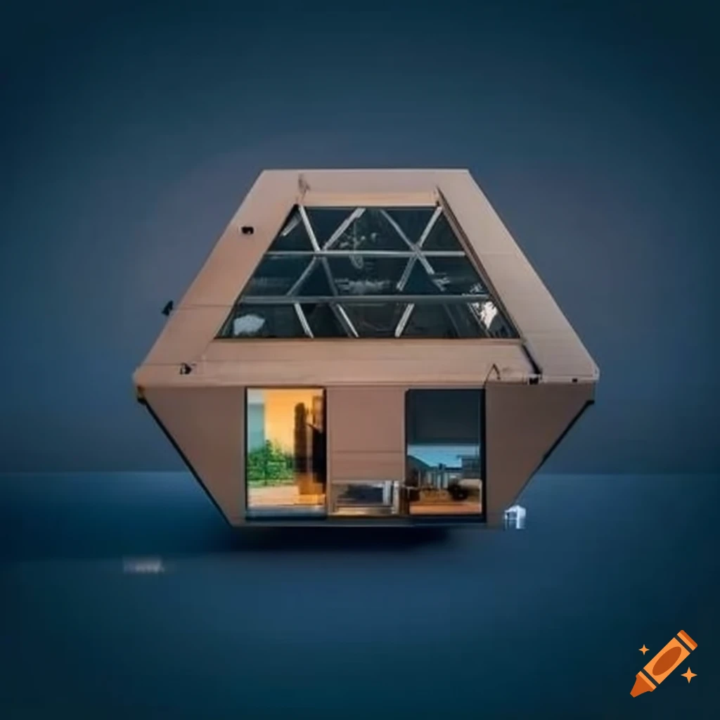 Modern pentagon-shaped house made of shipping containers from an aerial ...