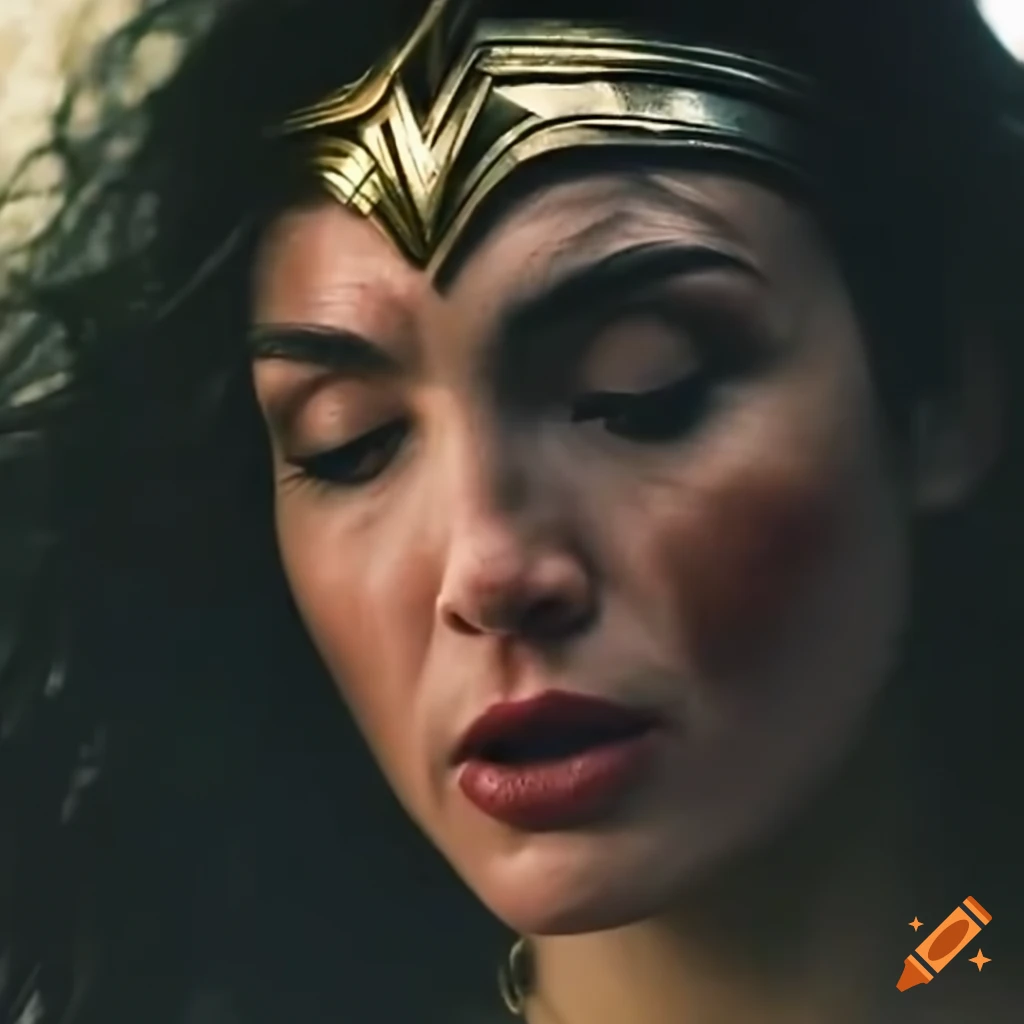 Bruised wonder woman fighter with dizzy expression on Craiyon