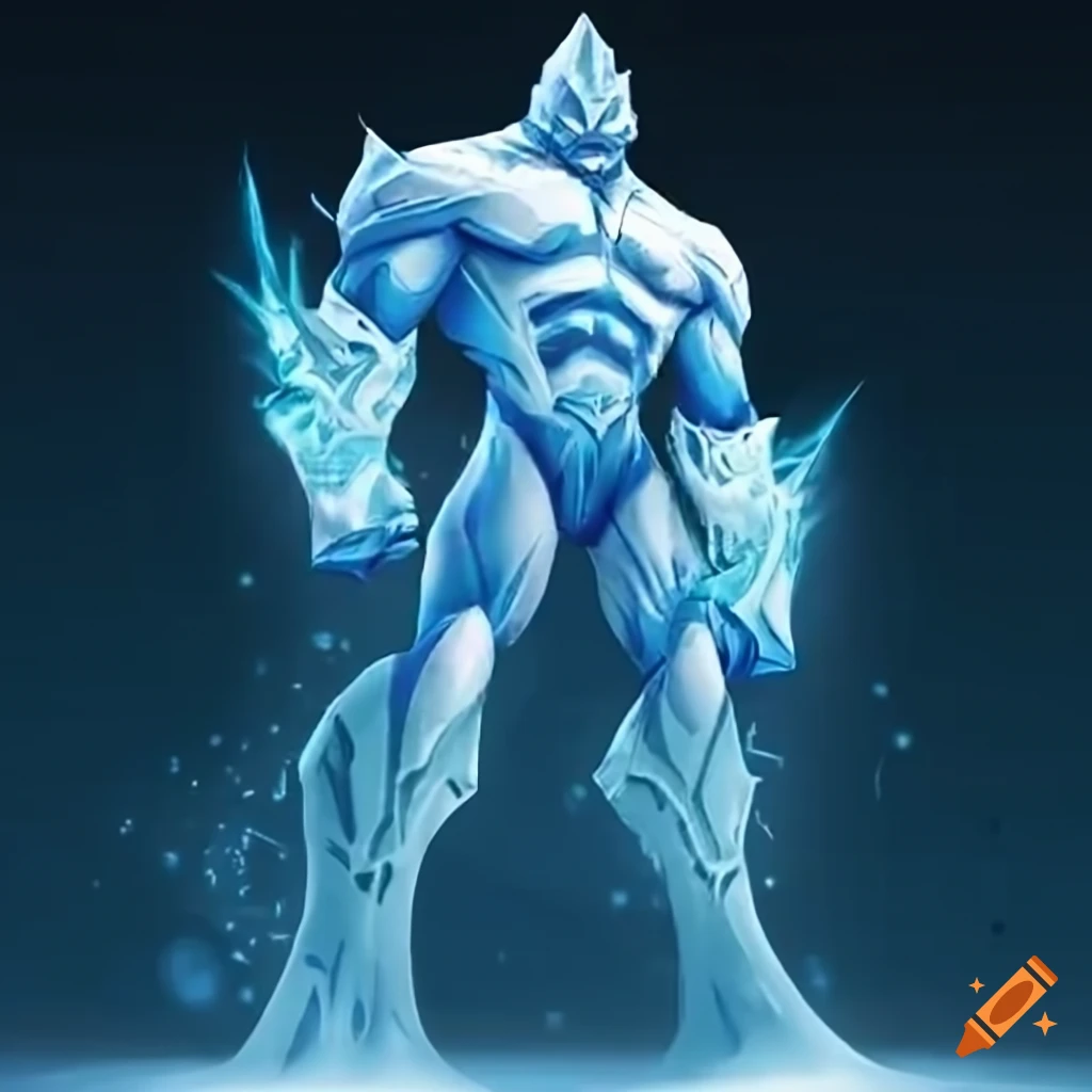 Detailed depiction of an elemental hero ice on Craiyon