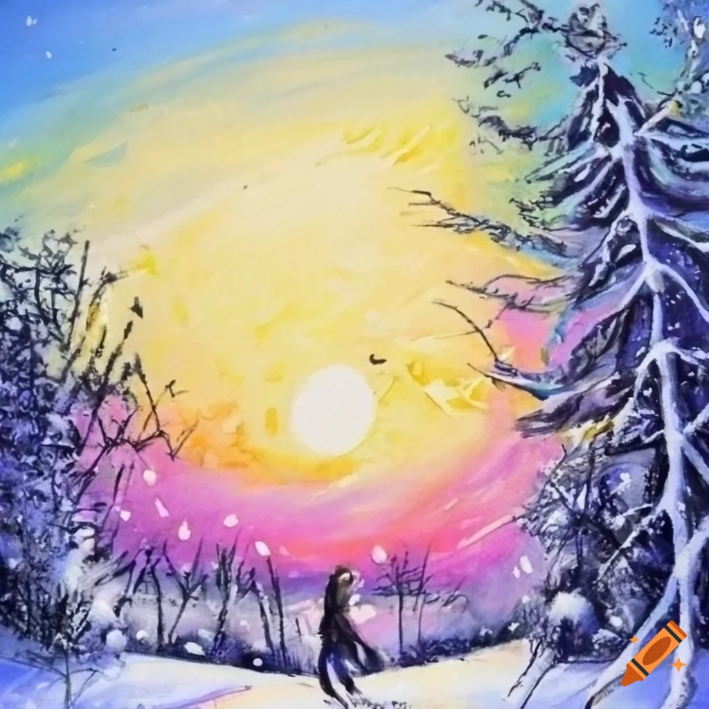 Winter-themed oil pastel drawings on Craiyon