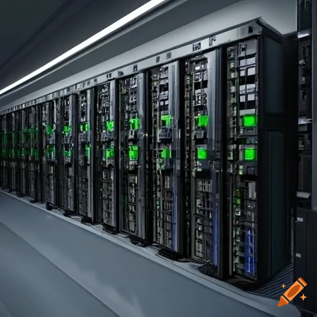 Widescreen view of datacenter servers on Craiyon