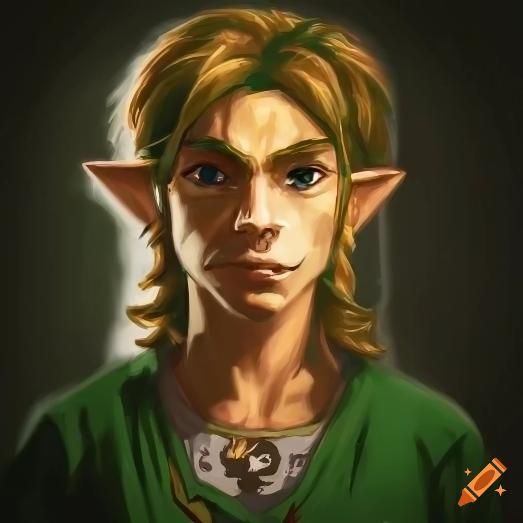 Portrait of link from the legend of zelda with a 70's punk style on Craiyon