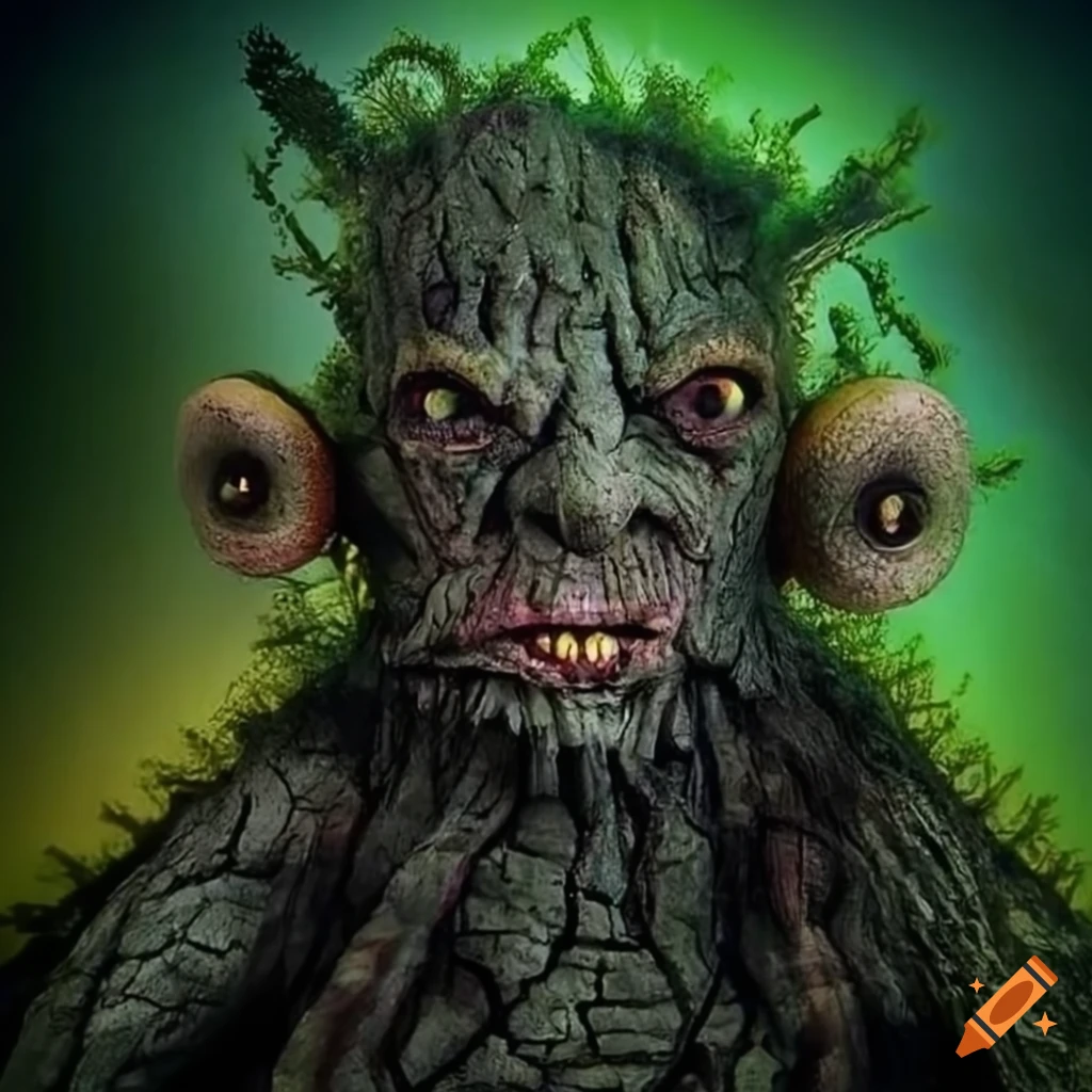 Rotten Tree Monster made from tree bark in a hyper-realistic micro ...