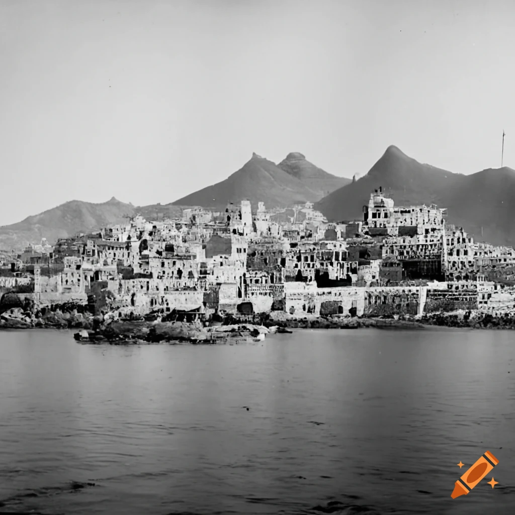 Black and white photograph of historic aden, the capital of yemen in ...