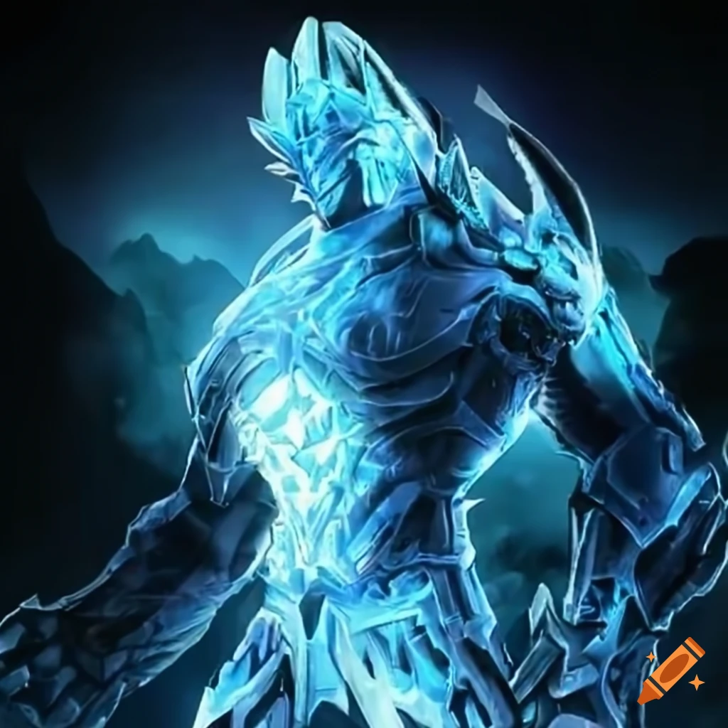 Detailed depiction of an elemental hero ice on Craiyon