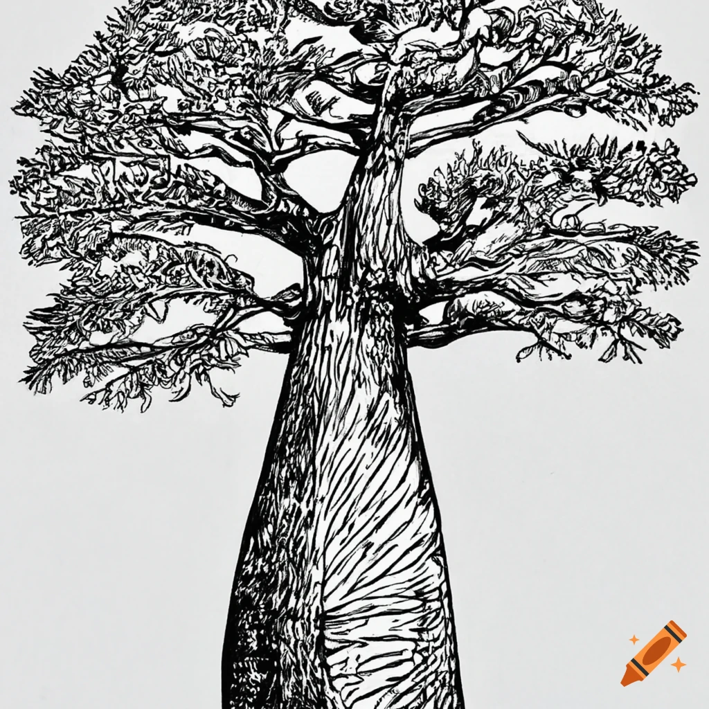 Beautifully detailed close-up sketch of a bottle tree on Craiyon