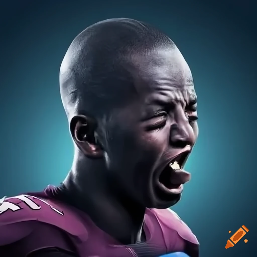 American football player showing fierce expression and moderate pain on ...
