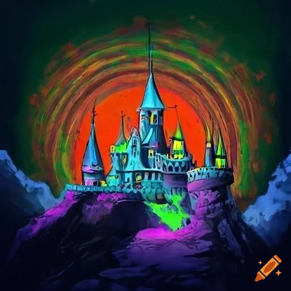 Medieval castle in a colorful psychedelic space on Craiyon