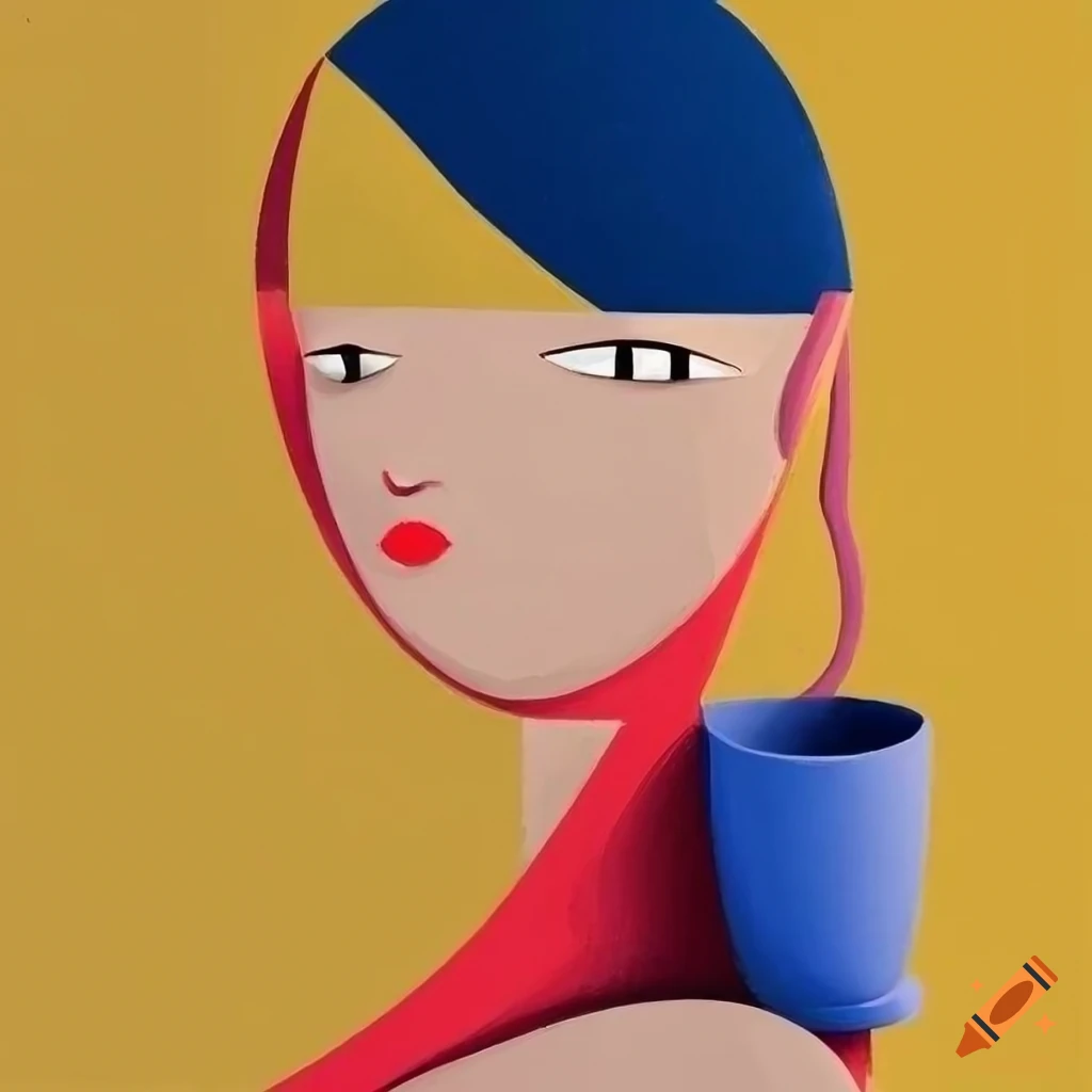 Abstract minimalist cubism artwork of a girl with a pot on Craiyon