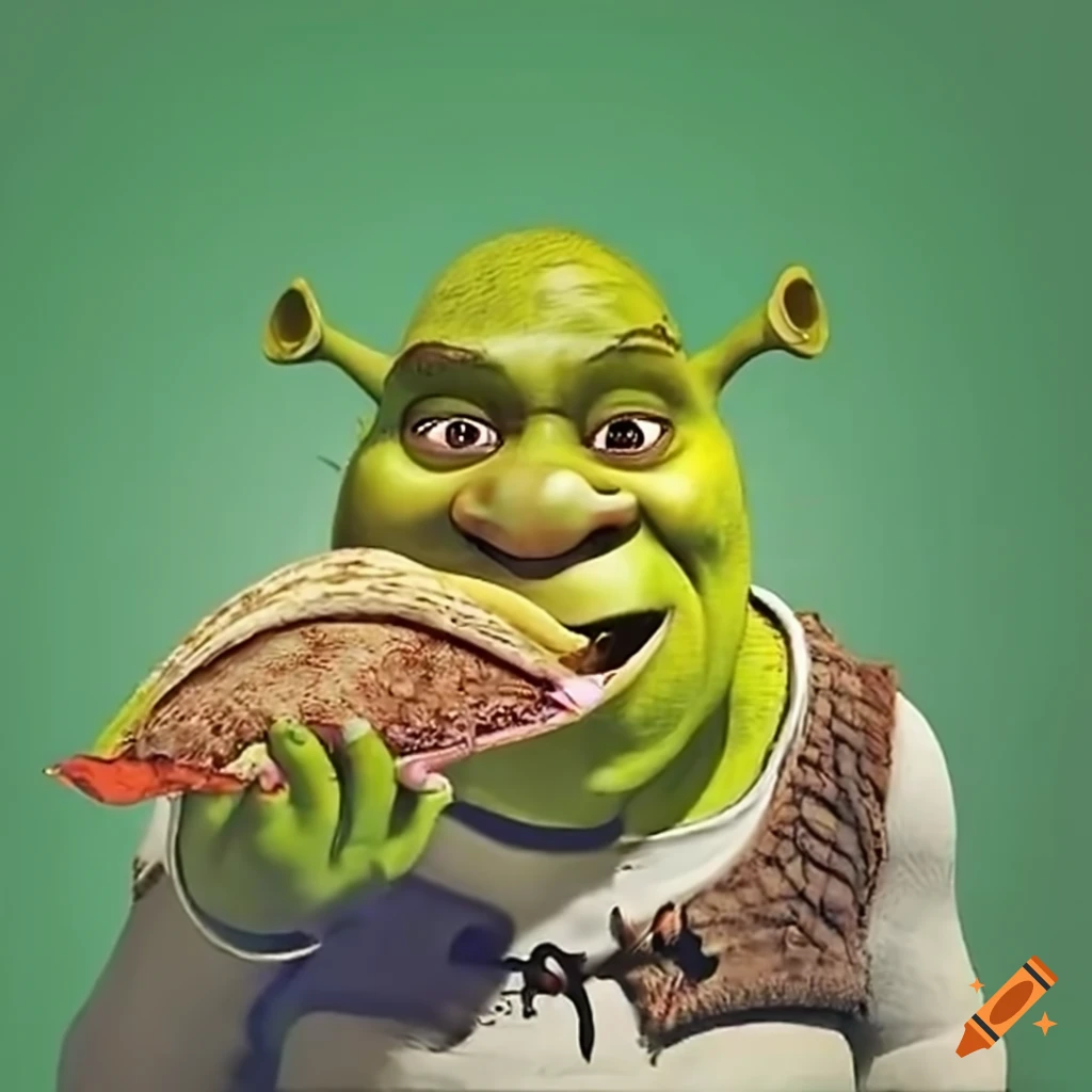 Shrek enjoying a taco on Craiyon