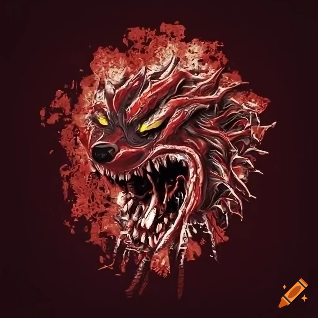 Eldritch chthulu wolf head with tentacles and slime on Craiyon