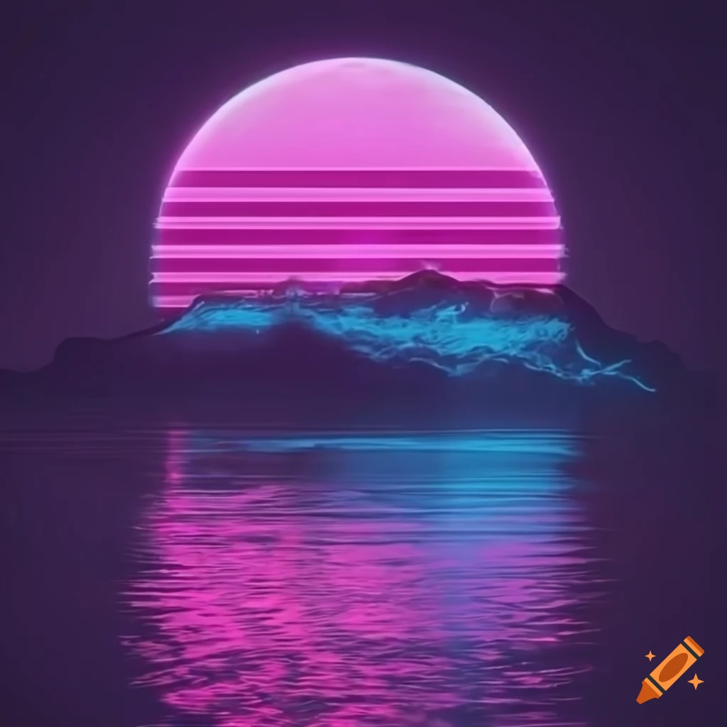 Neon moon in a synthwave style on Craiyon