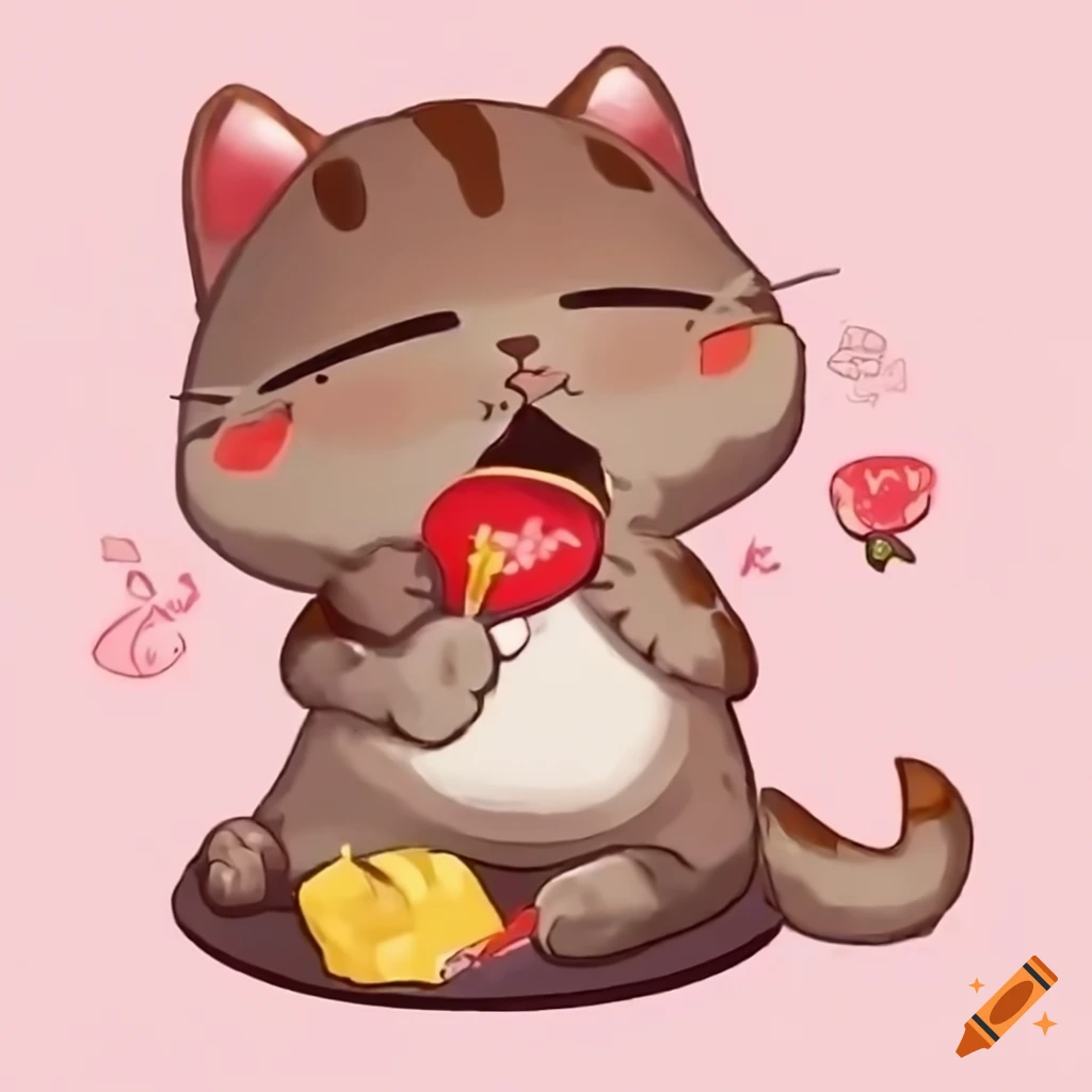 Chibi cute cat eating spring roll on Craiyon