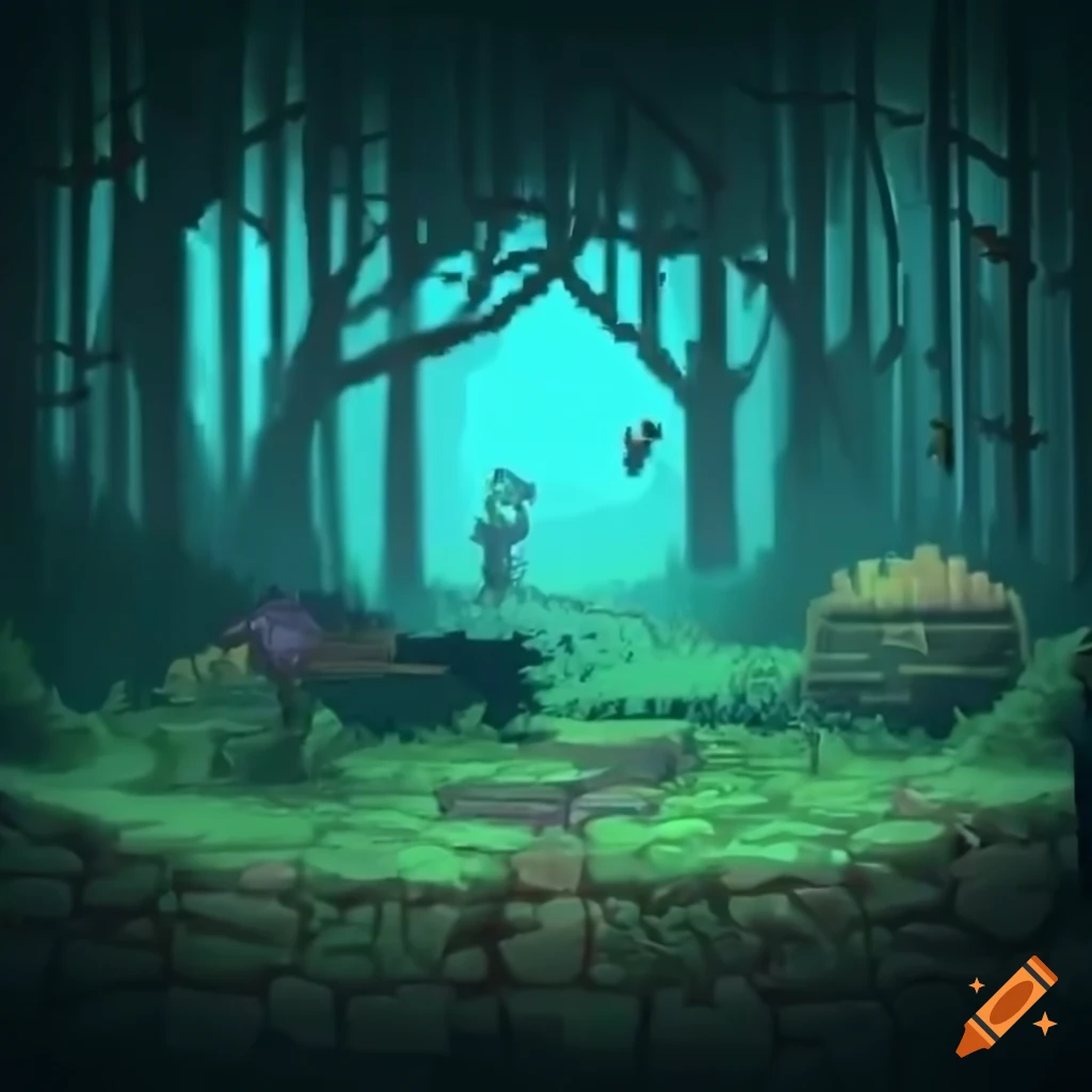 4k pixel stream overlay of a forest and dungeon on Craiyon