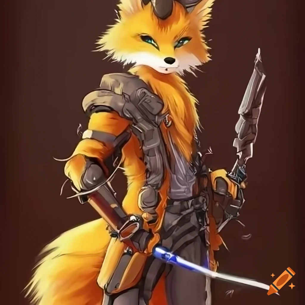 Anime fox with a transforming weapon in yellow fur on Craiyon