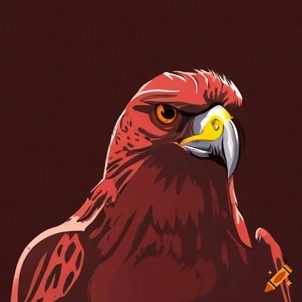 Cartoonish red and dark hawk illustration on Craiyon