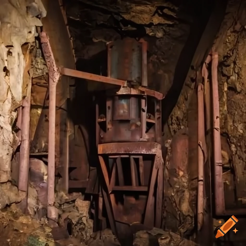 Rusty elevator shaft in an abandoned mine on Craiyon
