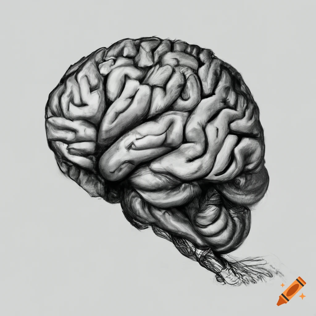 Pencil drawing of a cyborg brain on a white background on Craiyon