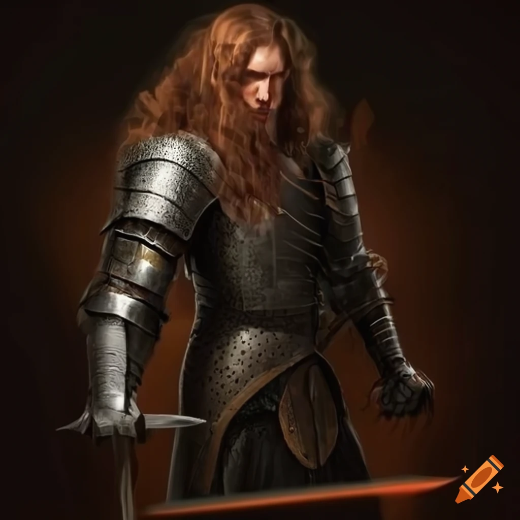 Futuristic medieval knight with glowing long sword and long flowing ...