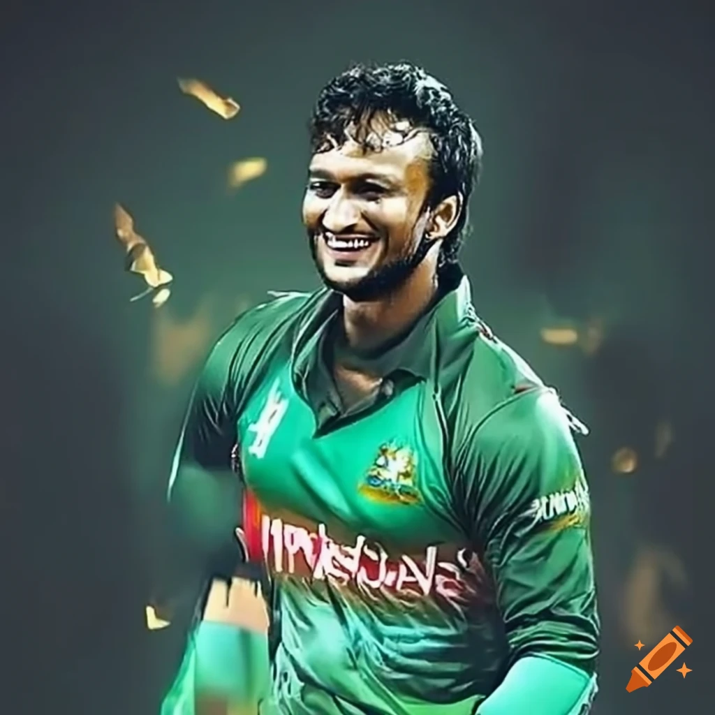Shakib al hasan holding cricket world cup on Craiyon