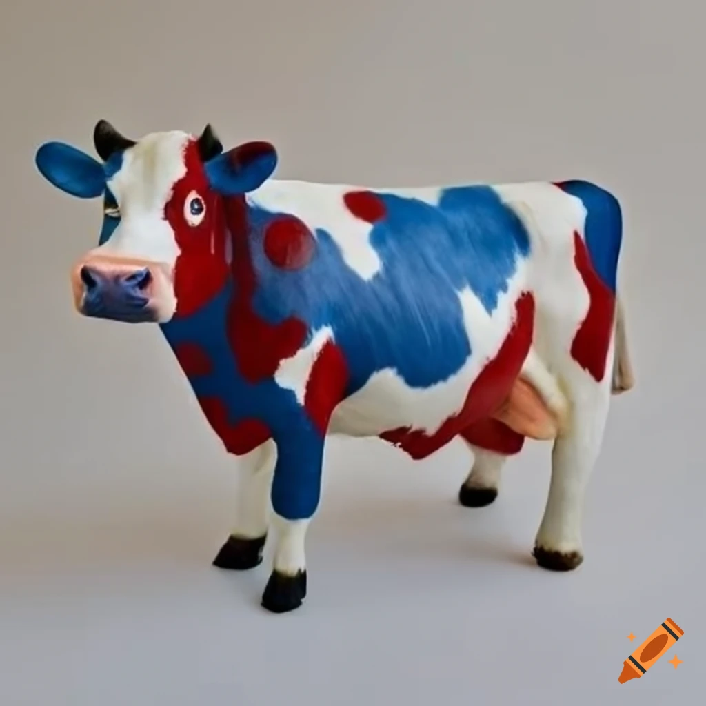 Cow with blue, white, and red coloring on Craiyon