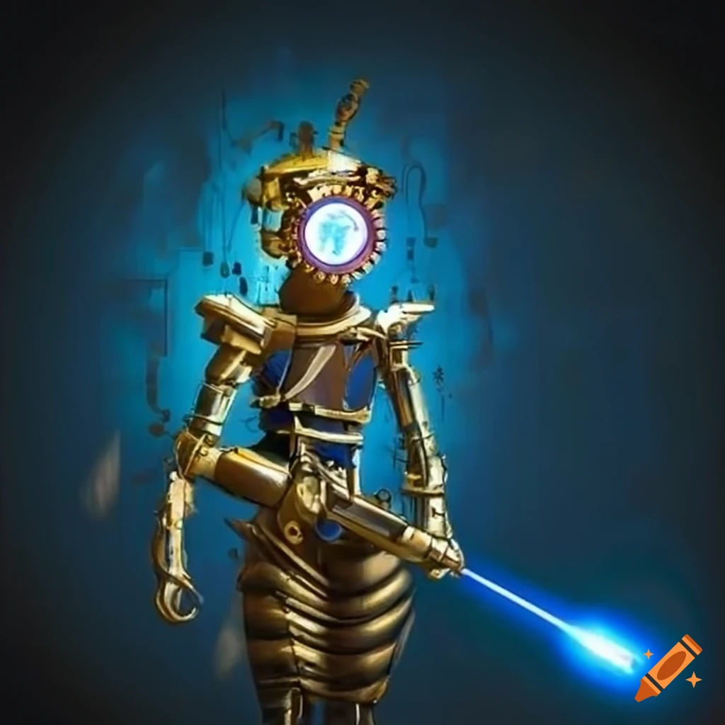 Steampunk hornet shooting laser beams in yellow and blue on Craiyon