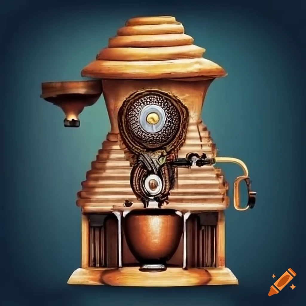 Steampunk coffee maker machine with havana buildings in the background ...