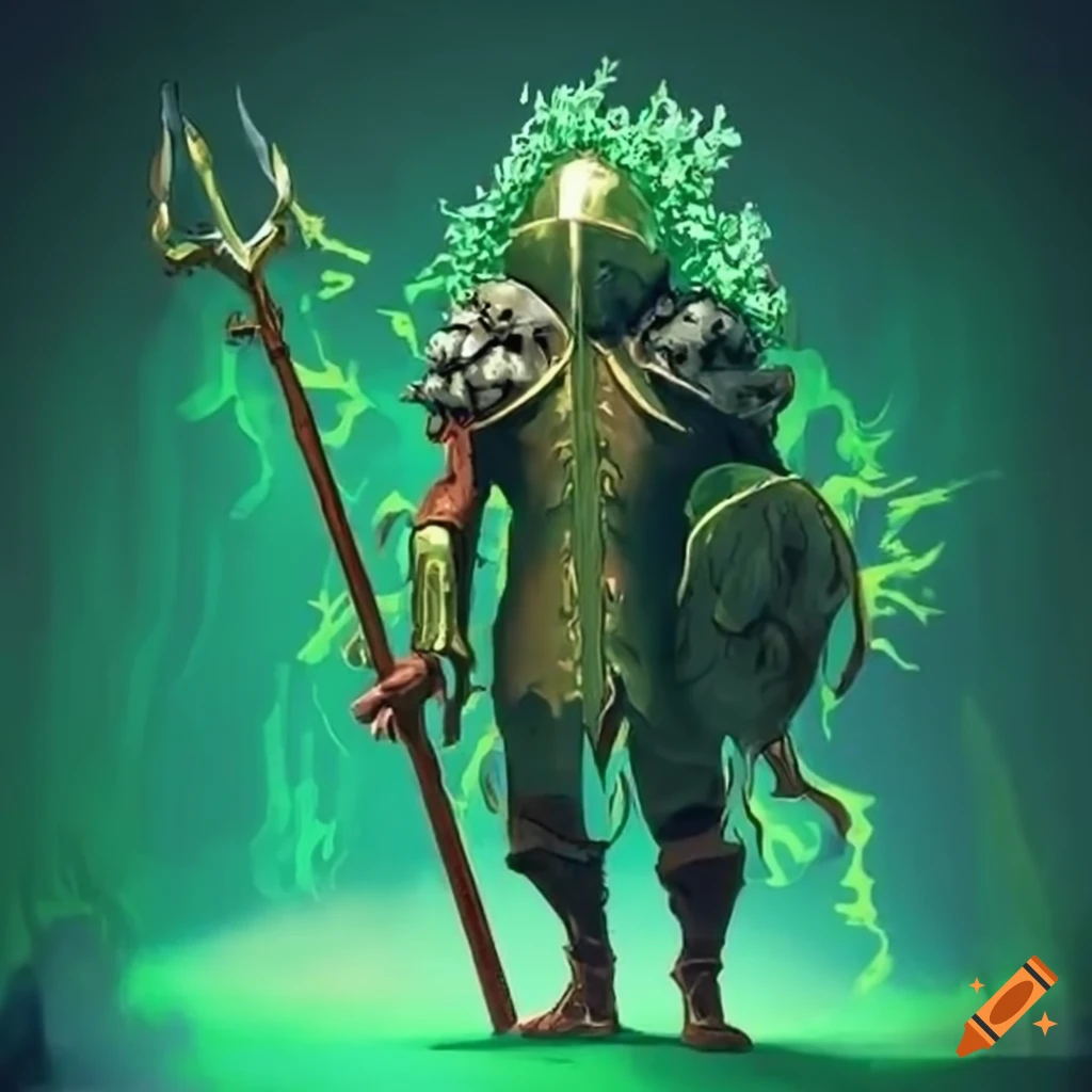 Seaweed man with armor and trident on Craiyon
