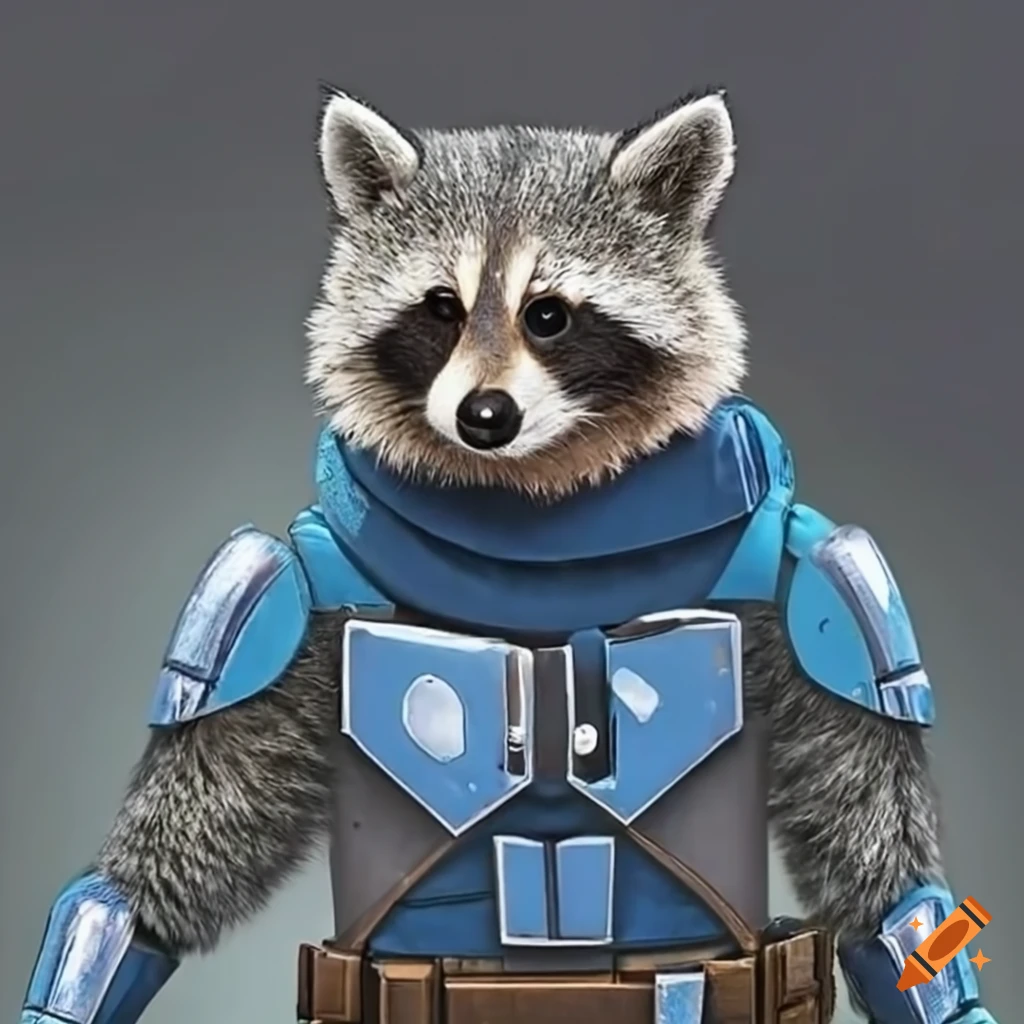 Raccoon in blue mandalorian armor on Craiyon