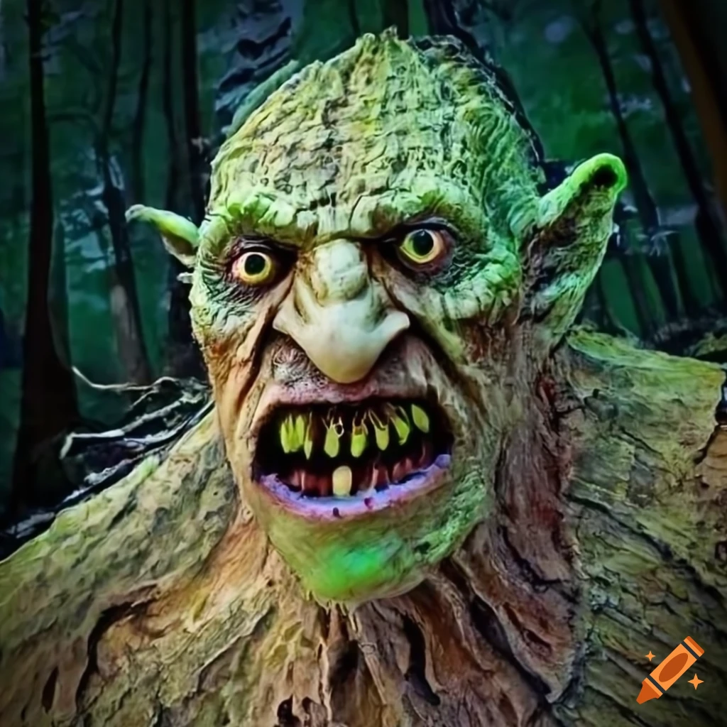 Rotten Tree Monster emerging from tree bark, hyper-realistic micro ...