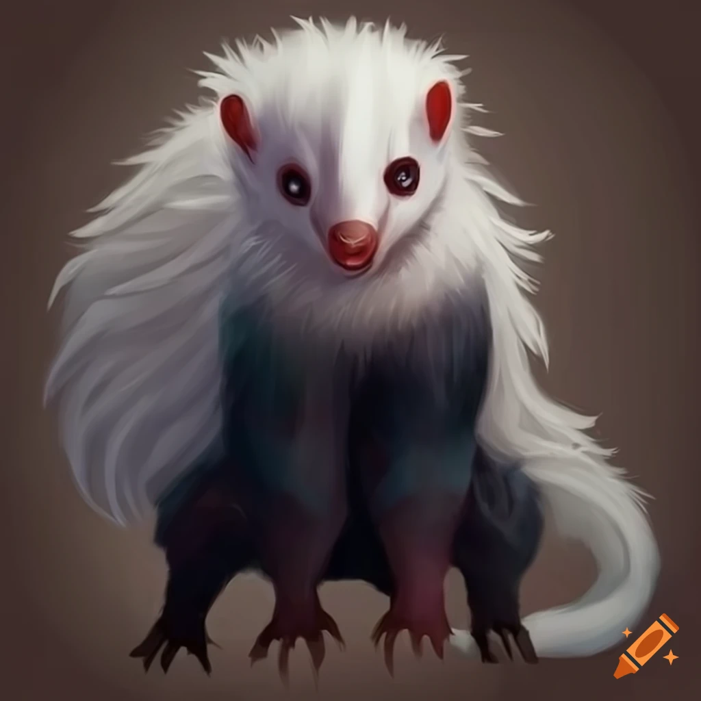 Albino skunk in a fantasy setting for dnd on Craiyon