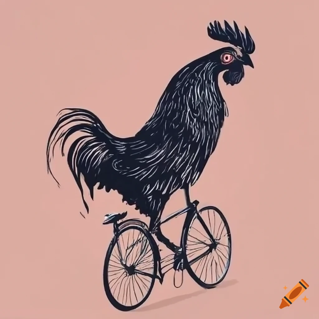 Black chicken riding a bicycle on Craiyon