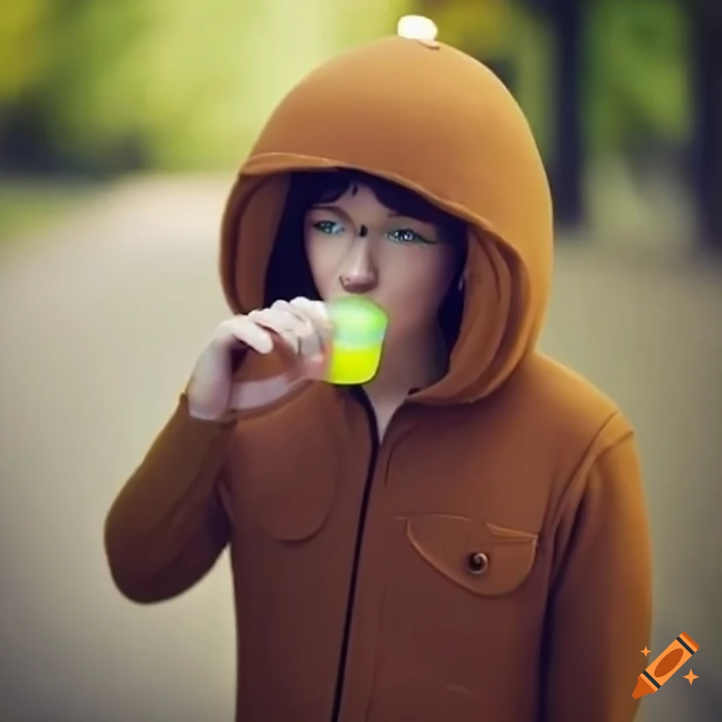 Cartoon character kenny from south park drinking glowberry flavored ...