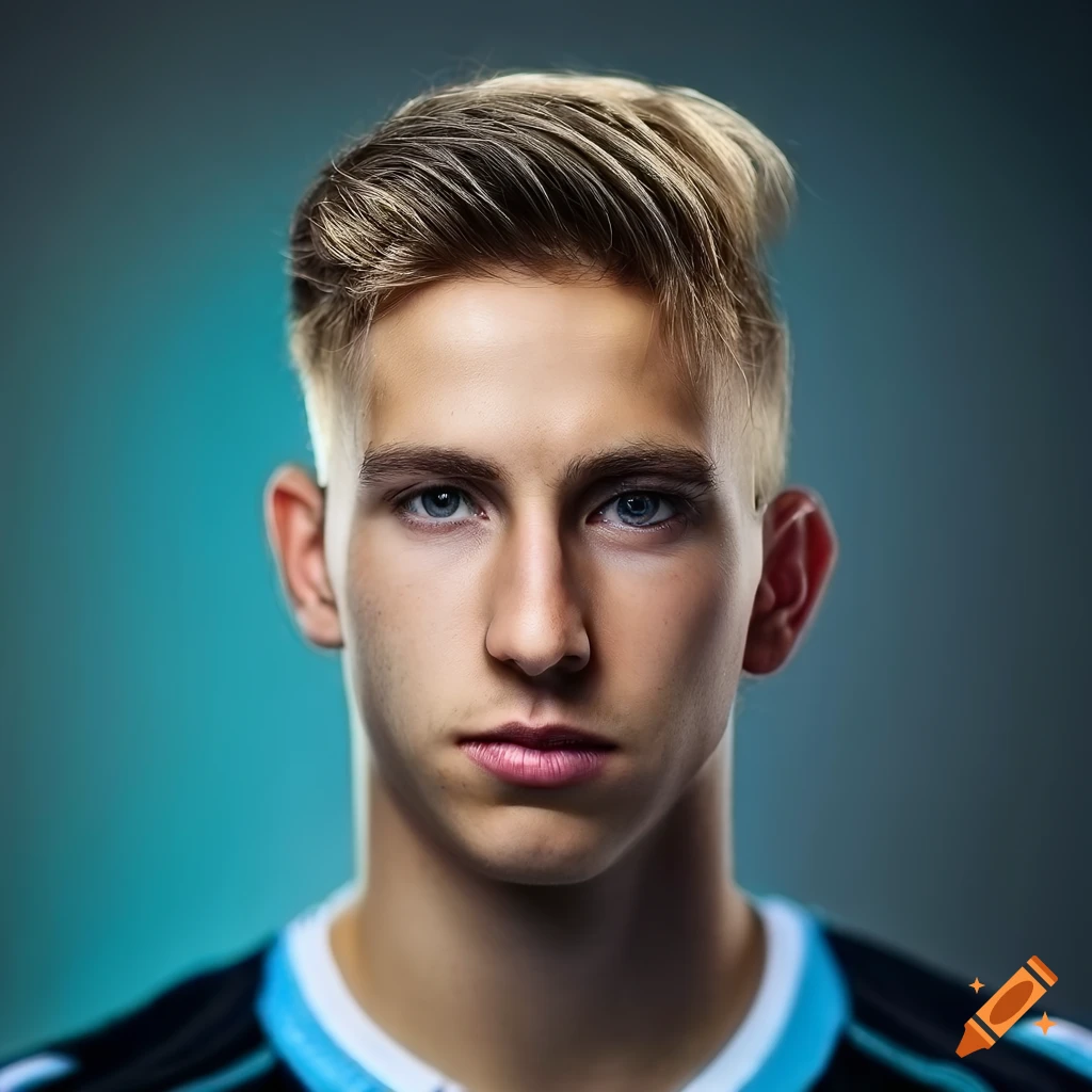 Detailed Headshot Of A 20 Year Old Male Soccer Player With Long Blonde