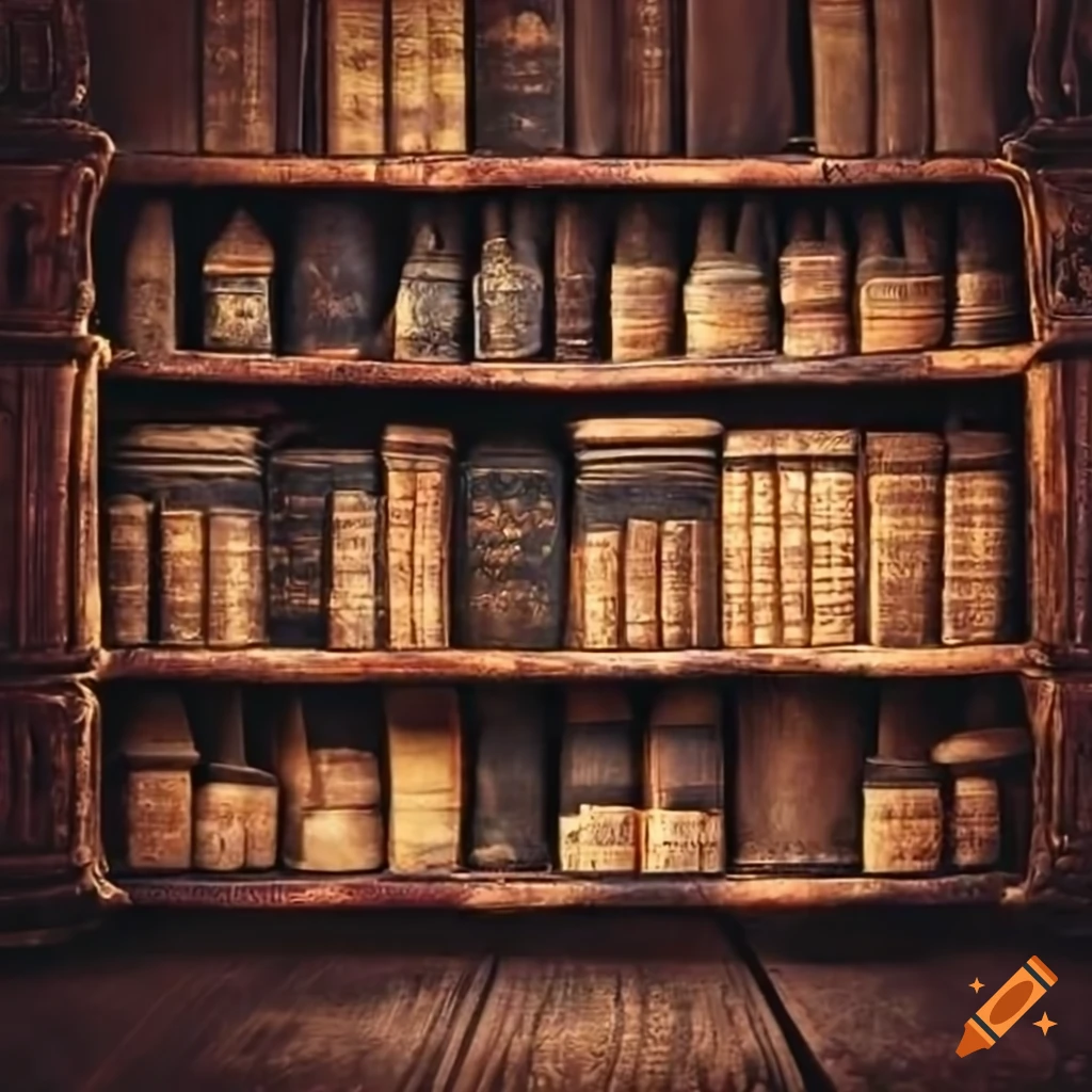 Ancient magical study with shelves of old books, scrolls, and artifacts ...