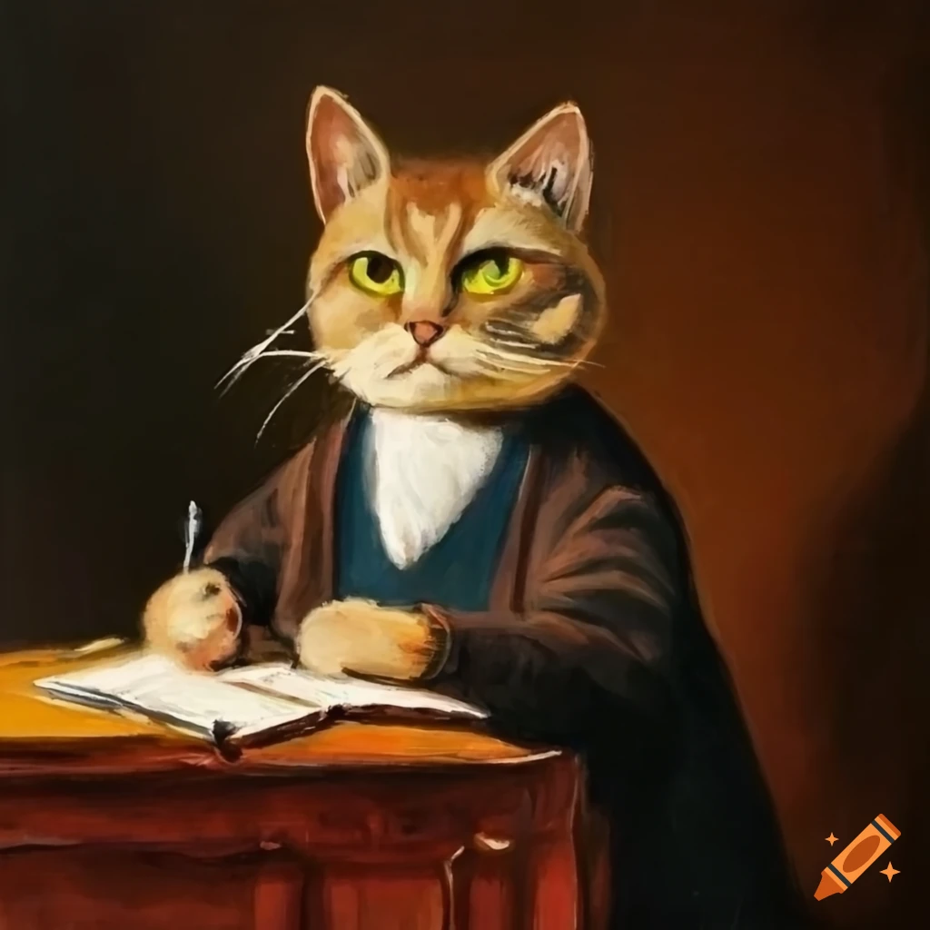 Cat professor painting in folk art style on Craiyon
