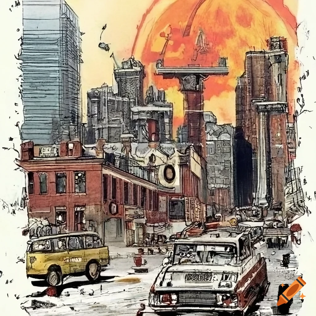 Post-apocalyptic art in the style of jack davis depicting toronto on ...