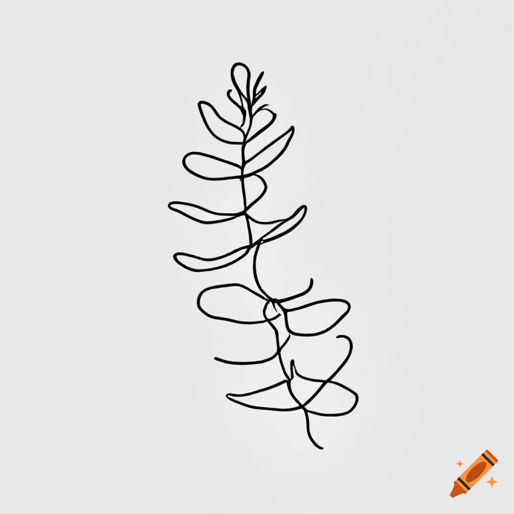 Minimalist single-line drawing of eucalyptus leaf branch on Craiyon
