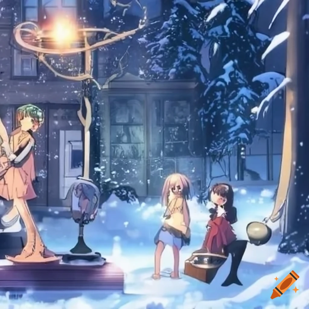 Winter singer in the snow near a house on Craiyon