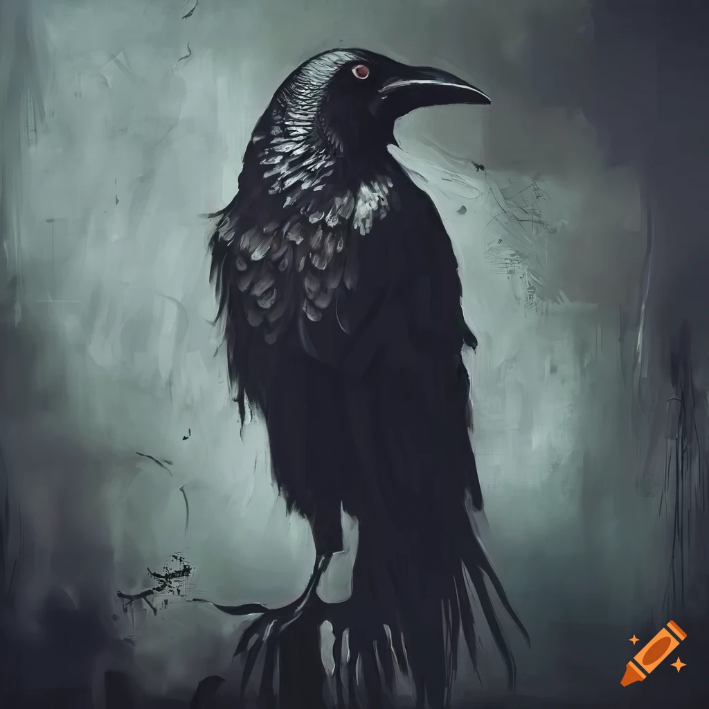 Dark romantic oil painting of raven on textured canvas on Craiyon