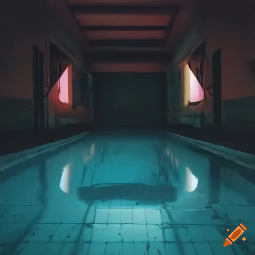 Abandoned pool in liminal space on Craiyon