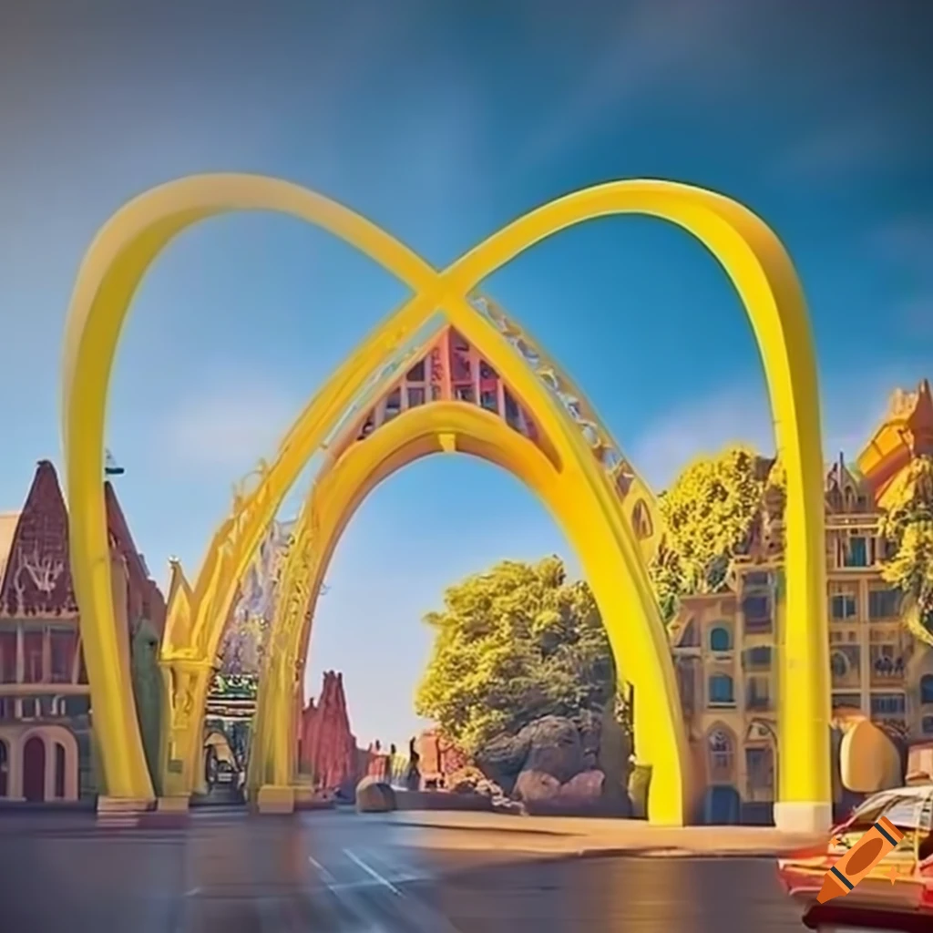 Magical kingdom with yellow arches on Craiyon