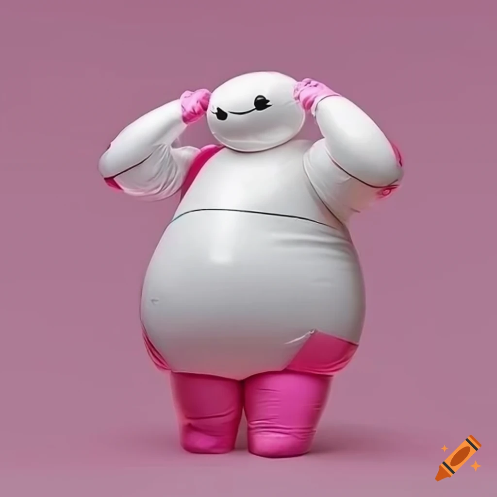 Large inflatable white baymax in bouncy castle with pink gloves and ...