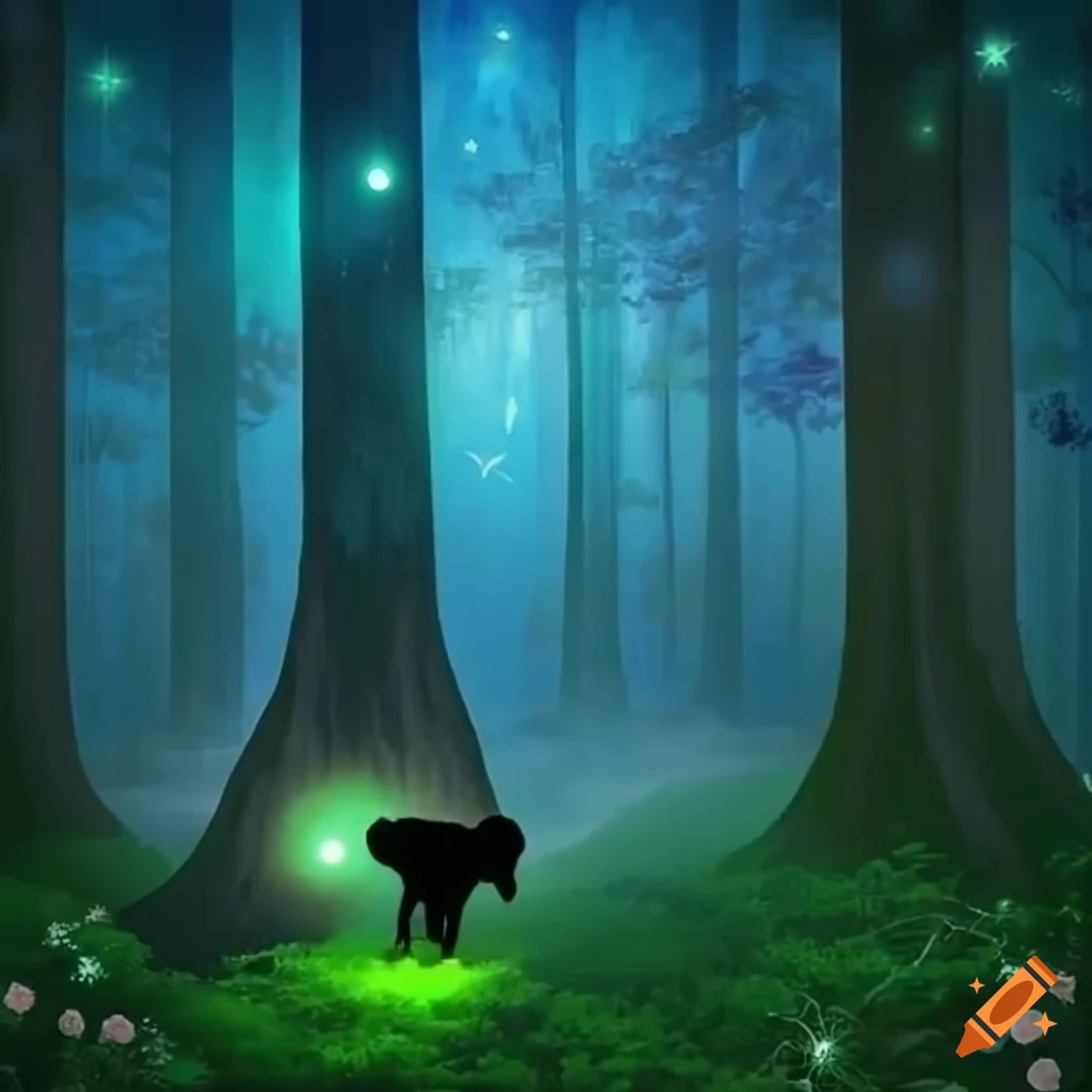 Enchanting forest with a majestic Black Labrador Retriever under ...