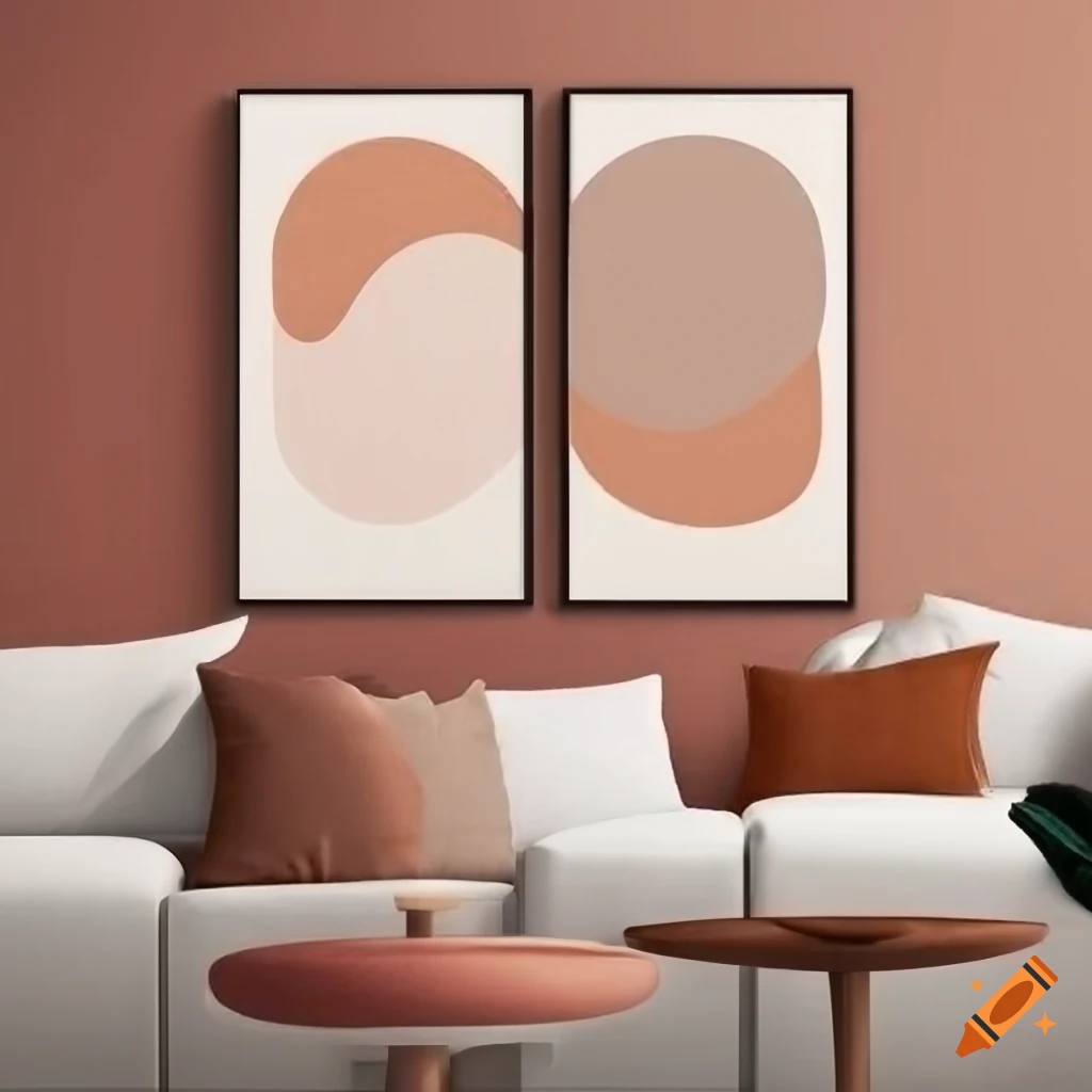 Abstract wall decor art prints in terracotta beige tones on Craiyon