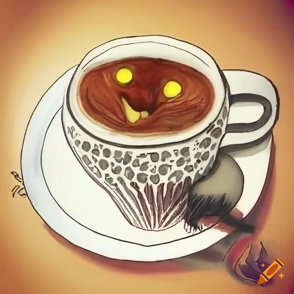 Cat coffee art with atomic bomb design on Craiyon